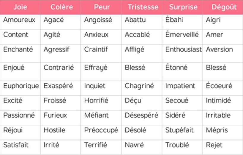 La palette des émotions et leur manifestation